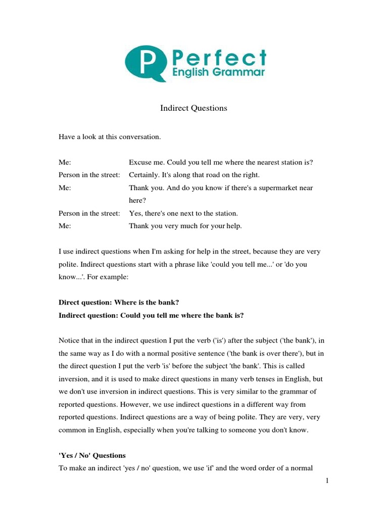 Indirect Questions Explanation. | PDF | Question | Grammatical Tense