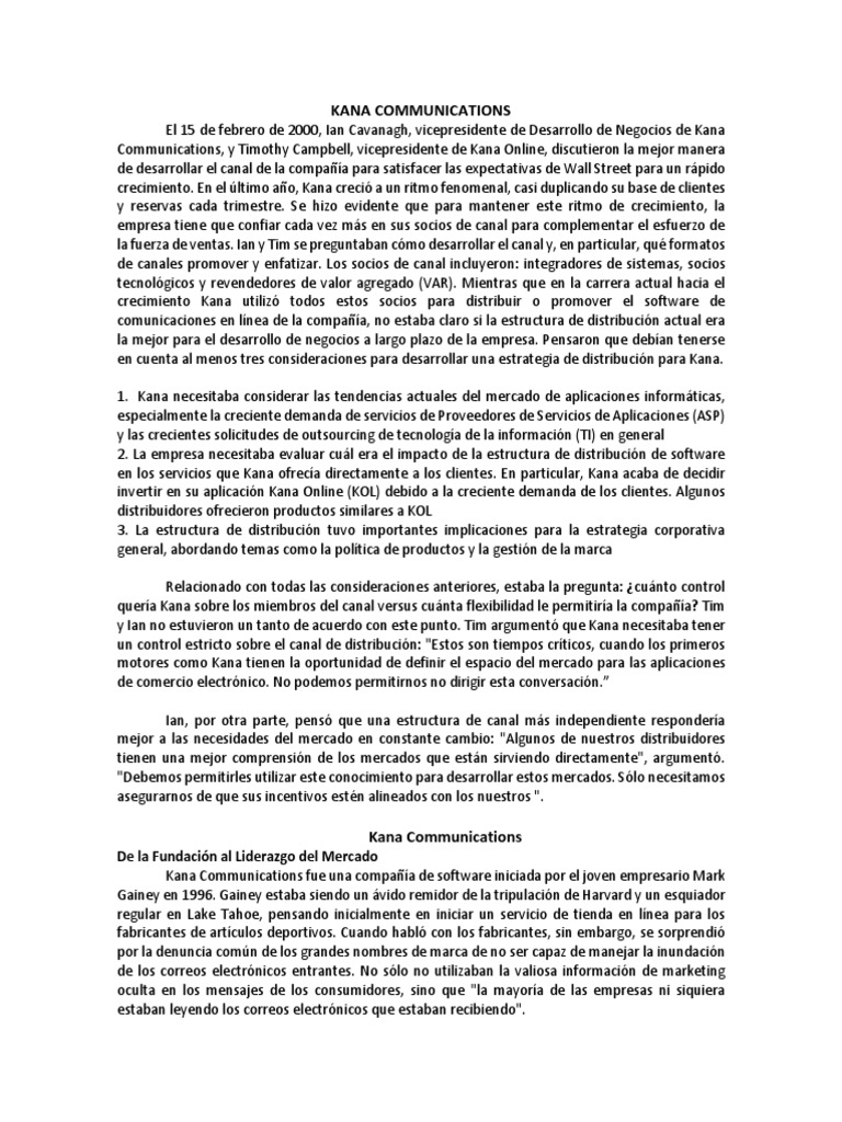 Estrategia de Canal en Kana Communications | PDF | Comercio electrónico ...