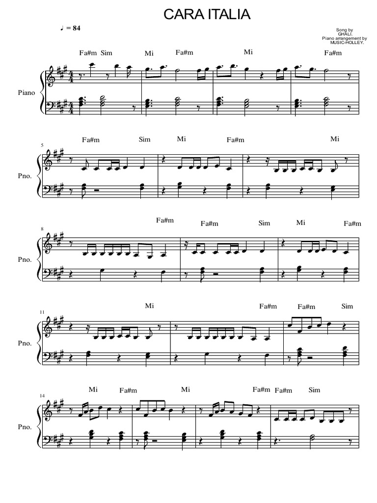Ghali - Cara Italia (Spartito Pf)