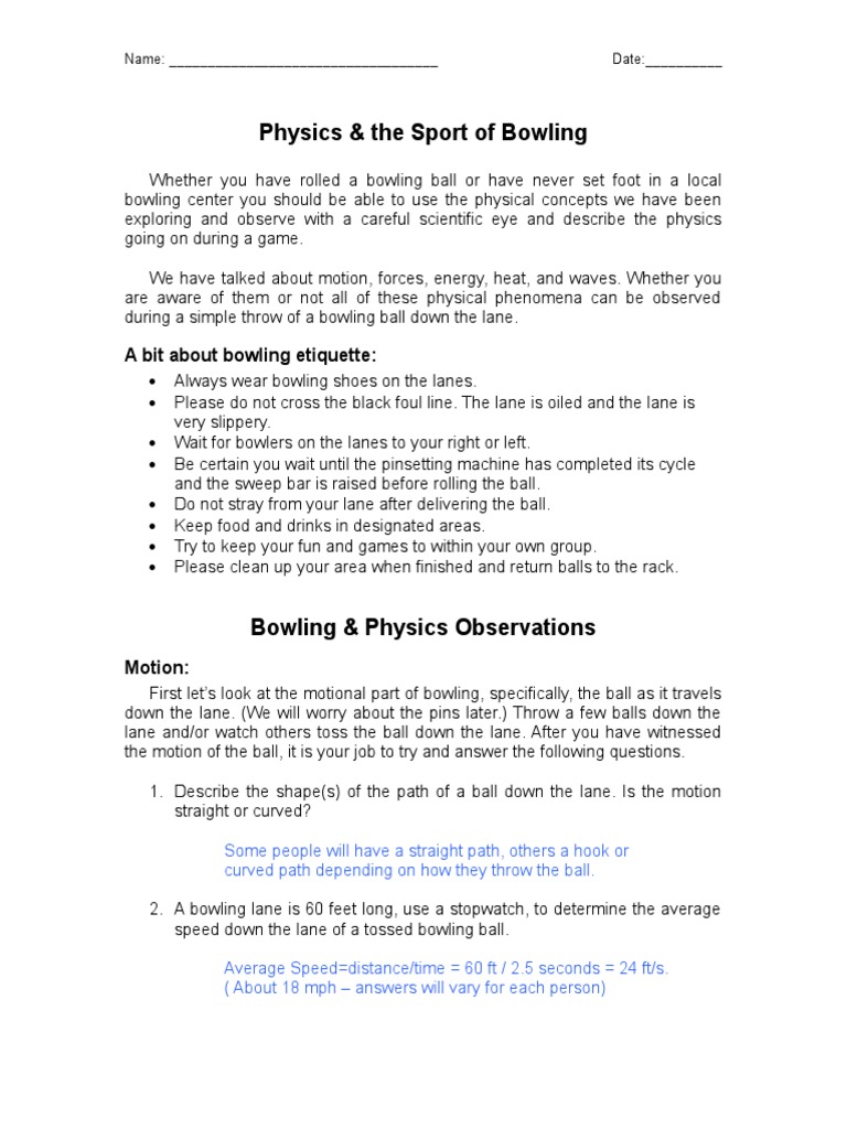 Physics Behind The Sport of Bowling Answers | PDF | Kinetic Energy | Force