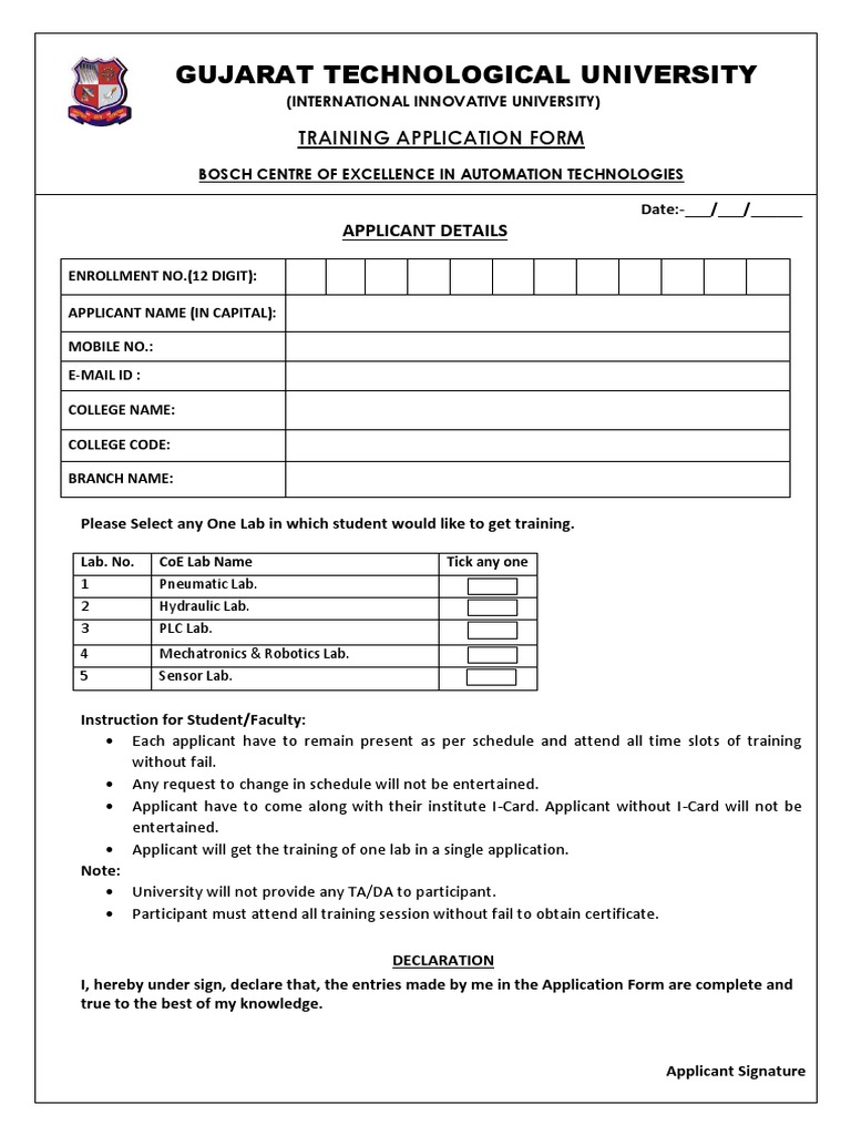Training Application Form | PDF