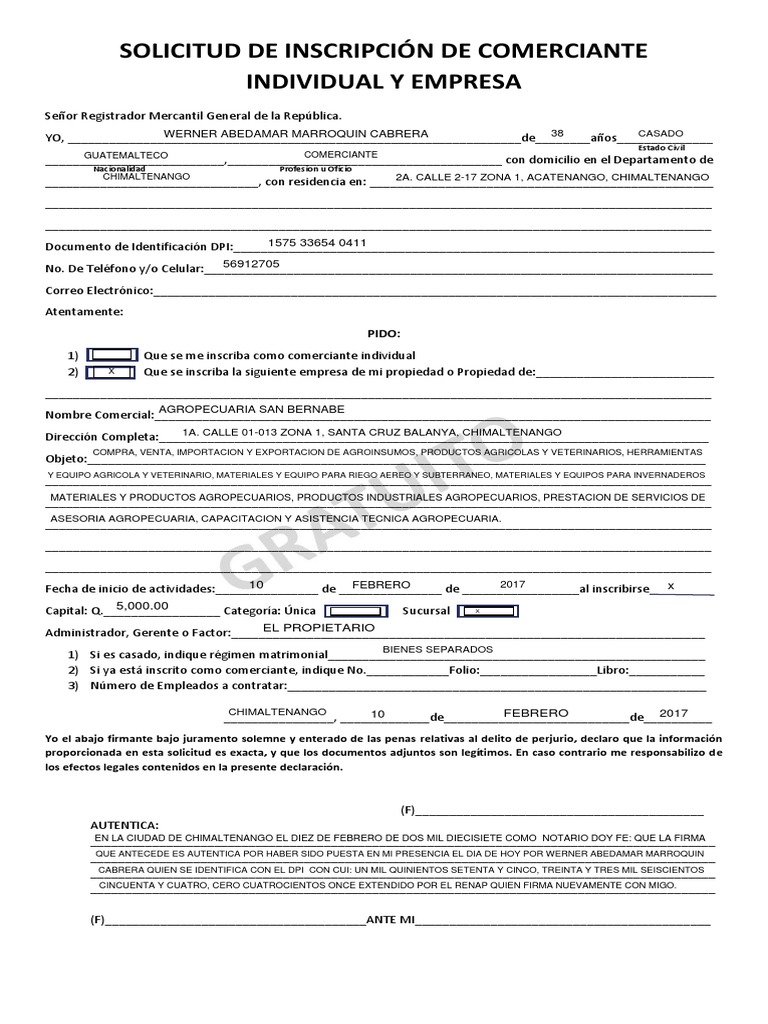 Solicitud de Inscripcion de Comerciante Individual y Empresa2 | PDF Solicitud de Inscripcion de Comerciante Individual y Empresa2 | PDF