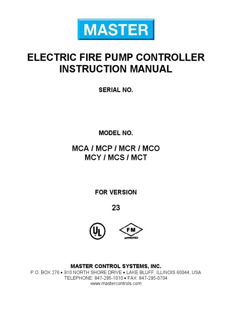Electric Fire Pump Controller Instruction Manual: Mca / MCP / MCR / Mco ...