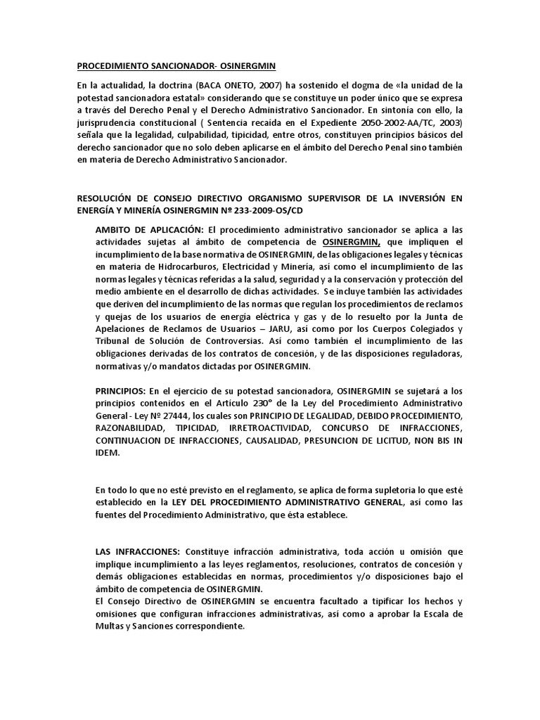 Procedimiento Sancionador Osinergmin | PDF | Ley administrativa | Justicia