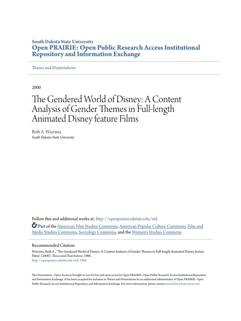 The Gendered World of Disney - A Content Analysis of Gender Themes ...