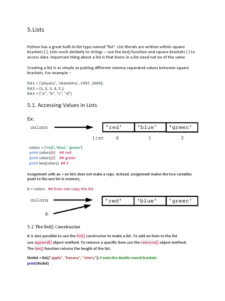 5.lists: 5.1. Accessing Values in Lists Ex | PDF | Control Flow | Areas Of Computer Science