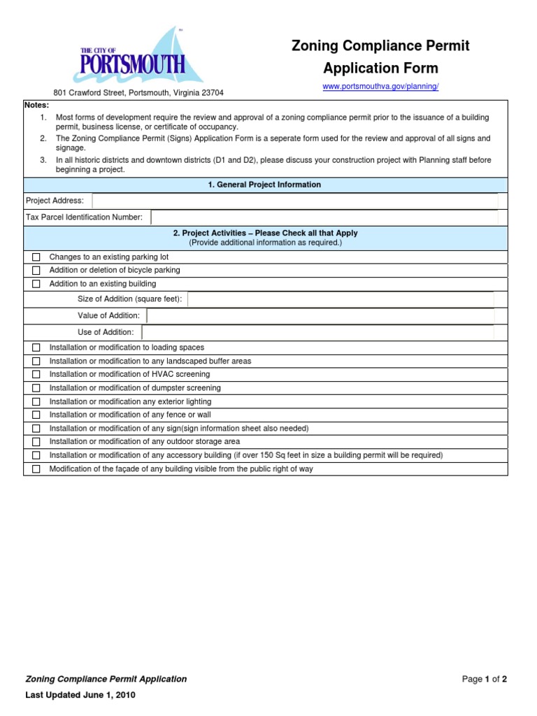 Zoning Compliance Permit Application Form: Notes | PDF | Zoning | Mail