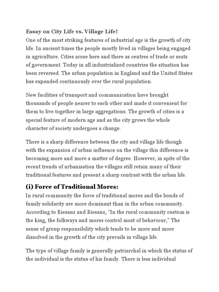 Essay On City Life | PDF | Village | Family