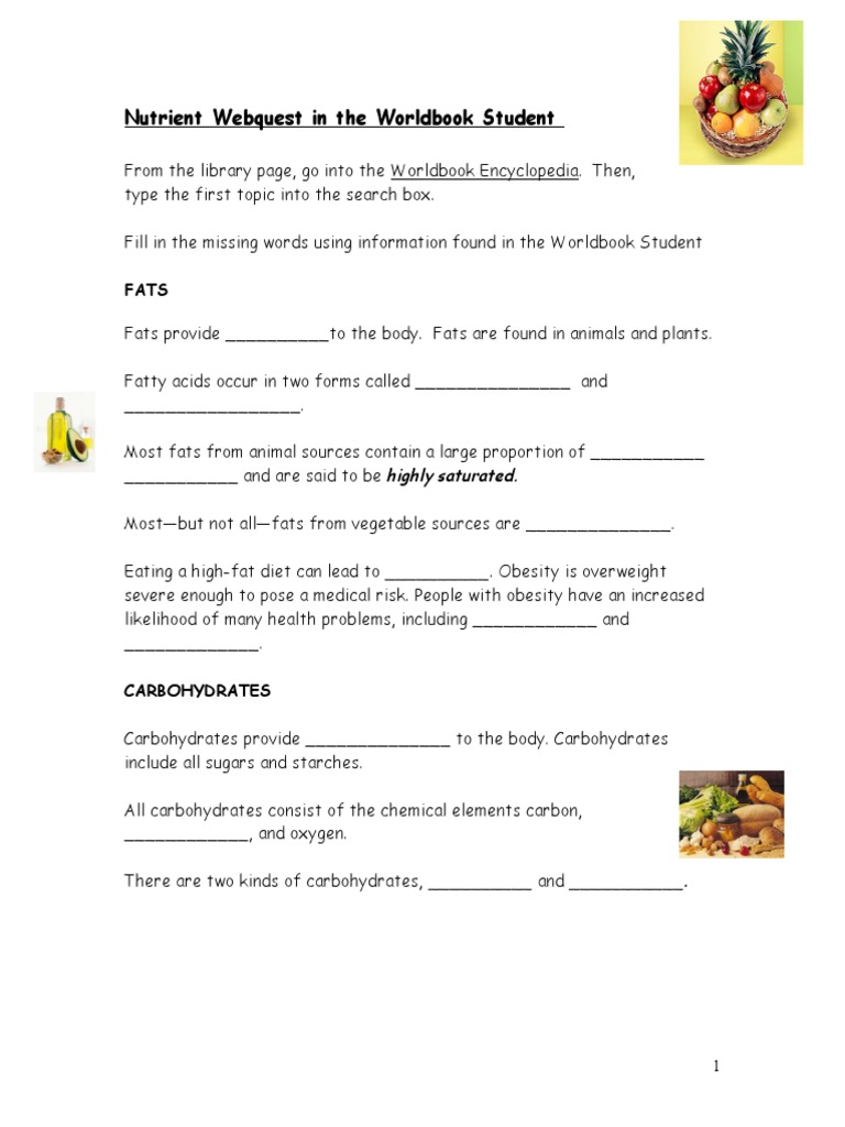 Nutrient Webquest in The Worldbook Student | PDF | Vitamin | Fat