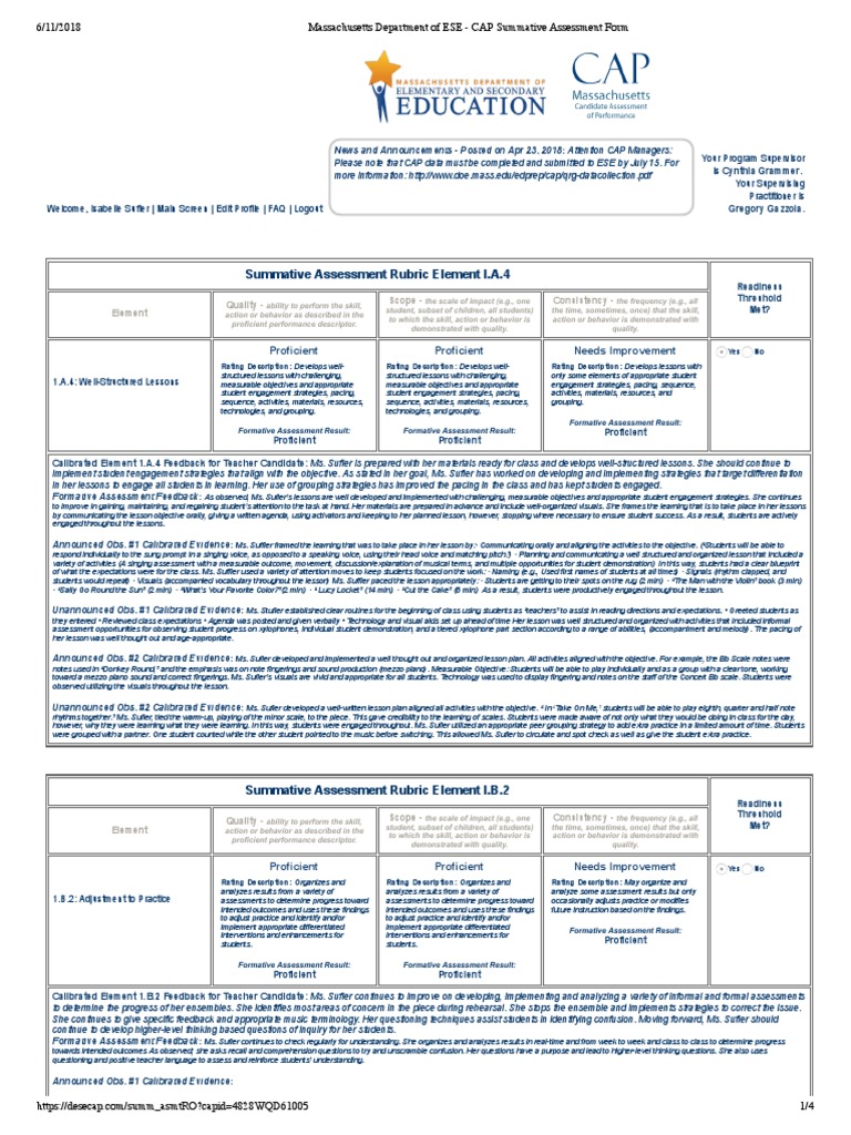 Massachusetts Department of Ese - Cap Summative Assessment Form | PDF ...