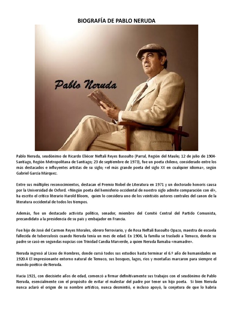 Biografía de Pablo Neruda | Descargar gratis PDF | Poesía