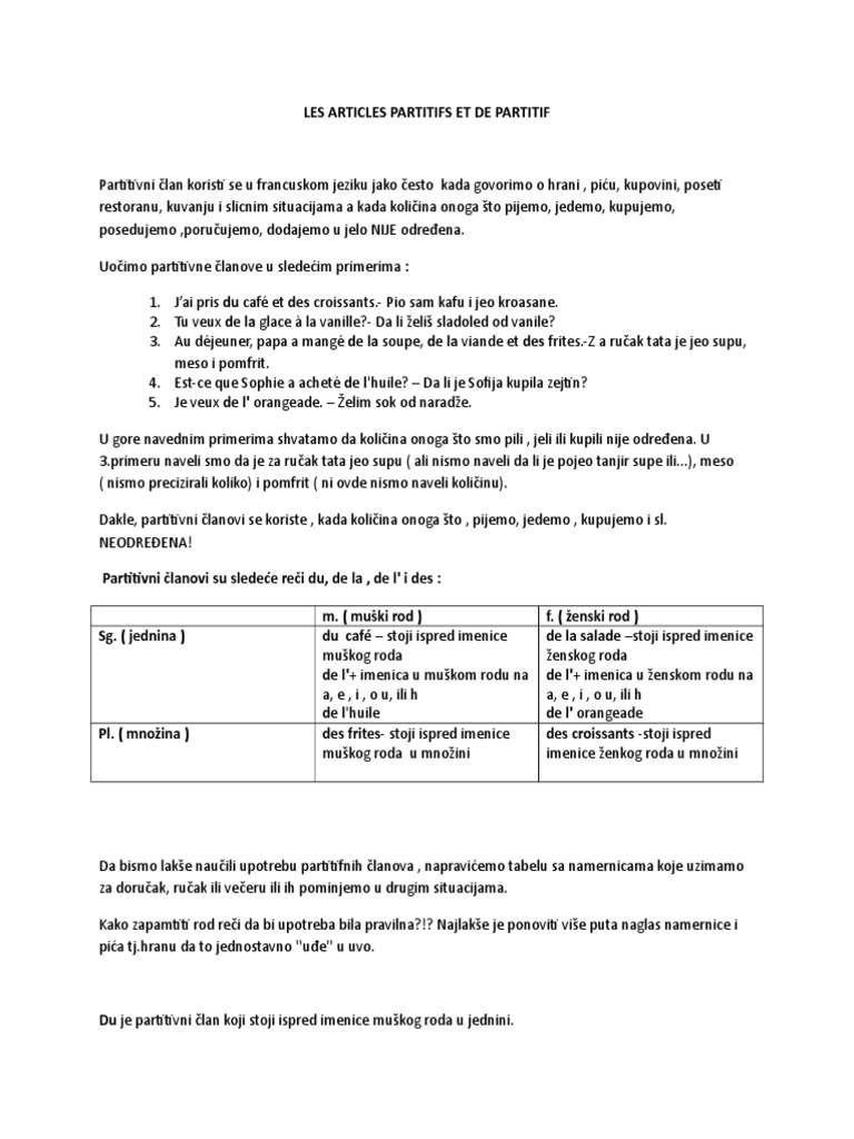 Les Articles Partitifs Et de Partitif | PDF