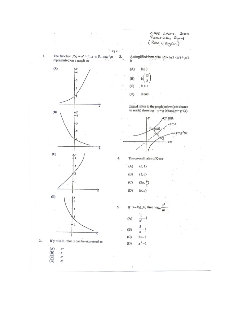 CAPE Pure Maths Unit 2 Paper 1 2008-2017 | PDF | Mathematical Concepts ...