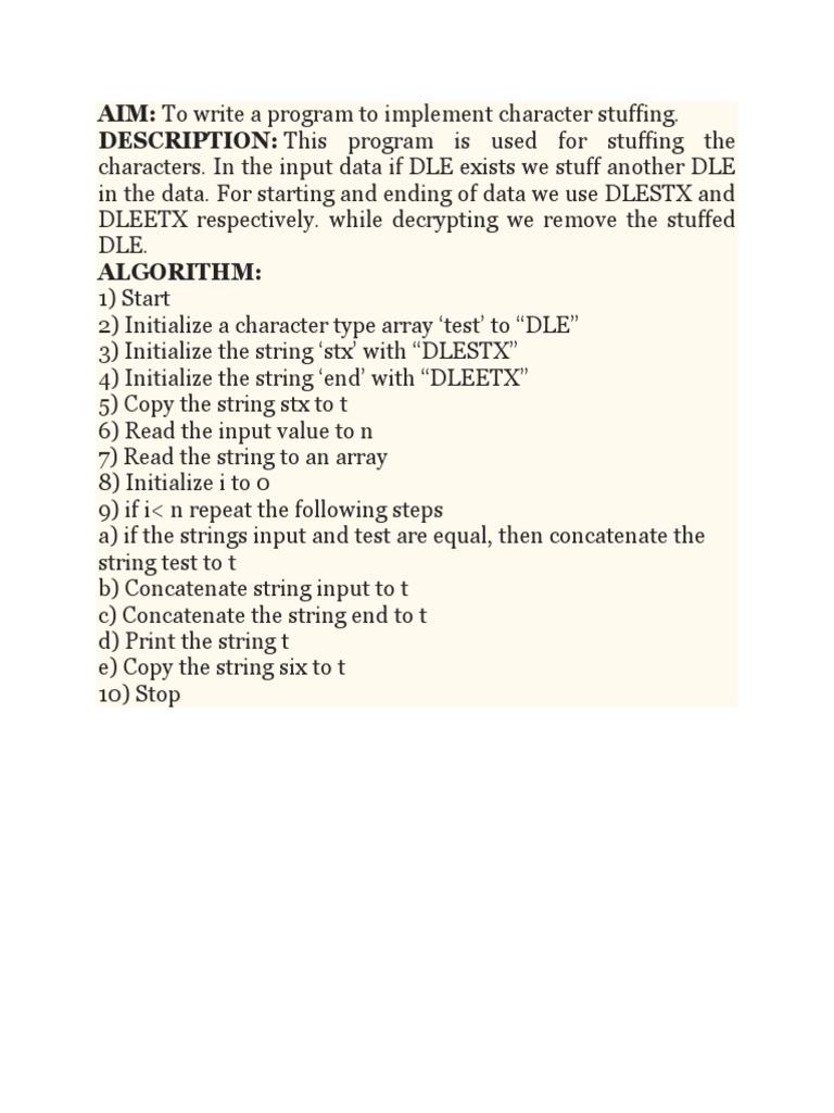 AIM: To Write A Program To Implement Character Stuffing. DESCRIPTION ...