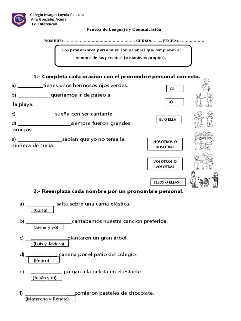 Prueba Pronombres | PDF | Morfología Lingüística | Sintaxis