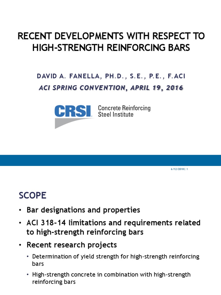 Recent Developments With Respect To High-Strength Reinforcing Bars ...