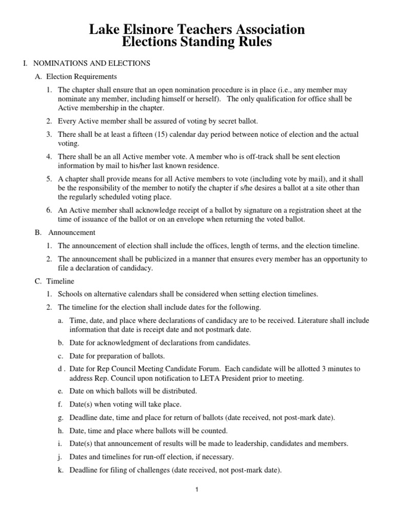 15-04-30 Elections Standing Rules | PDF | Voting | Elections
