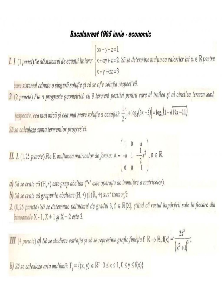 Subiecte Bac 1995 | PDF
