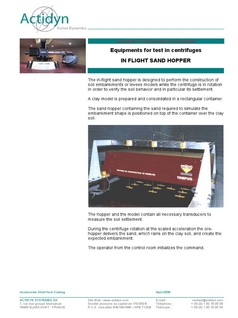 Equipments For Test in Centrifuges in Flight Sand Hopper: Laboratoire ...