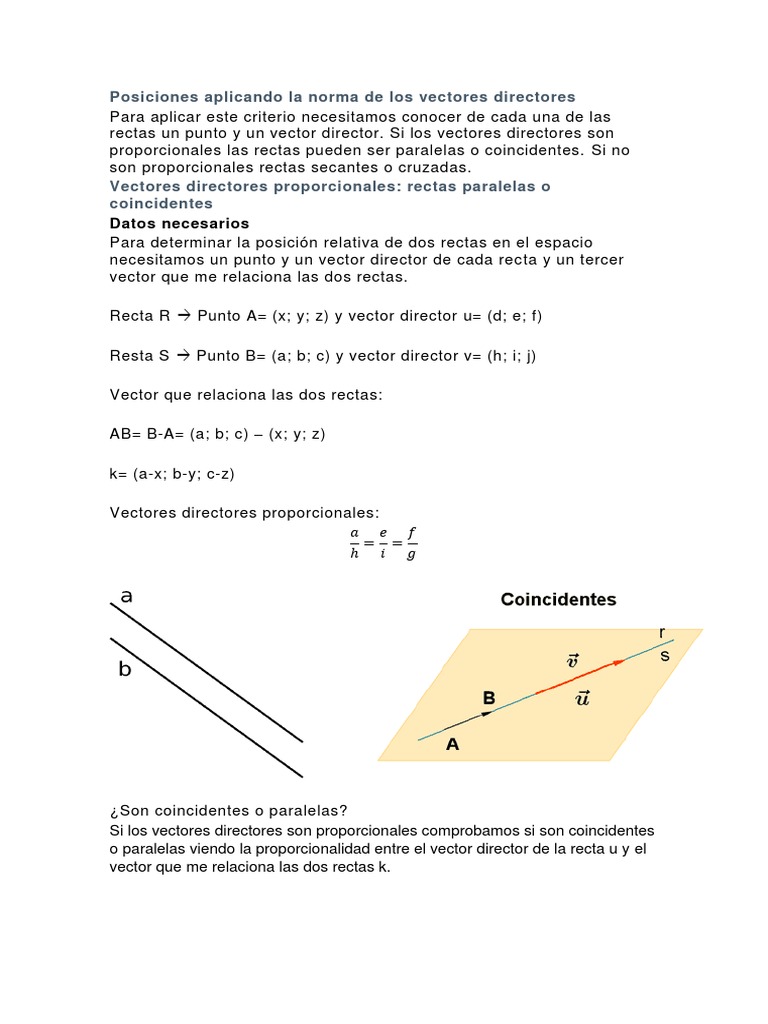 Posiciones Aplicando La Norma de Los Vectores Directores | PDF | Línea ...