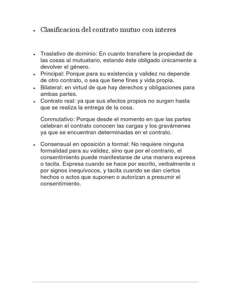 Clasificacion Del Contrato Mutuo Con Interes | PDF | Préstamo ...