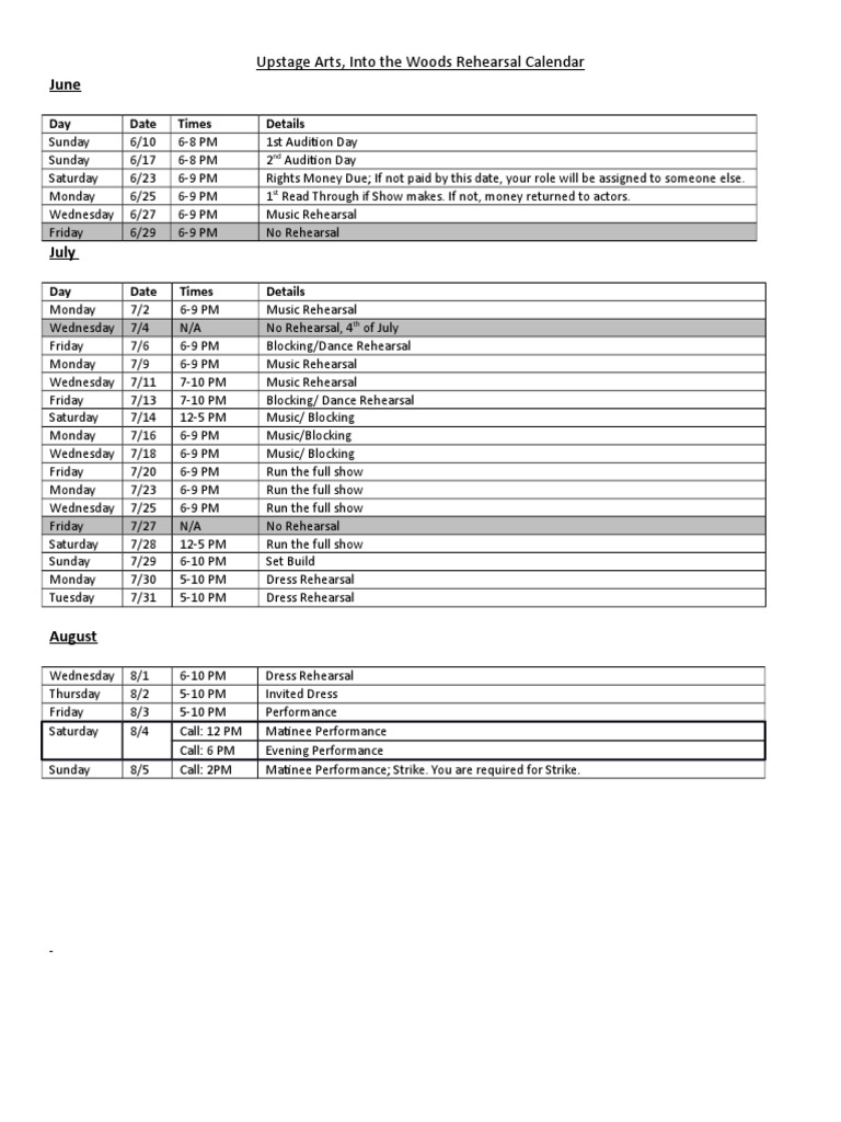 Into the Woods Rehearsal Schedule | PDF