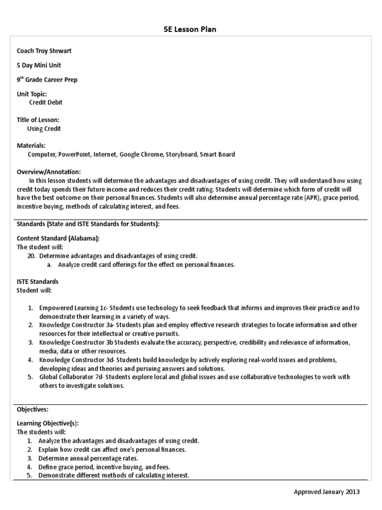 Stewart 5e Lessonplan Credit Debit | PDF | Annual Percentage Rate ...