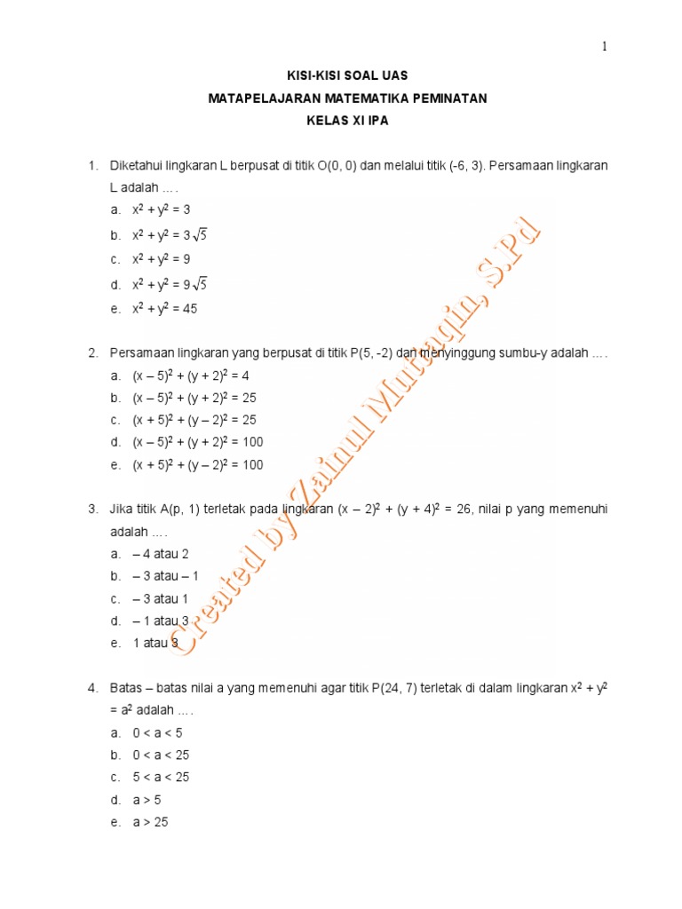 Kisi-Kisi Uas MTK Minat Xi Ipa Genap | PDF