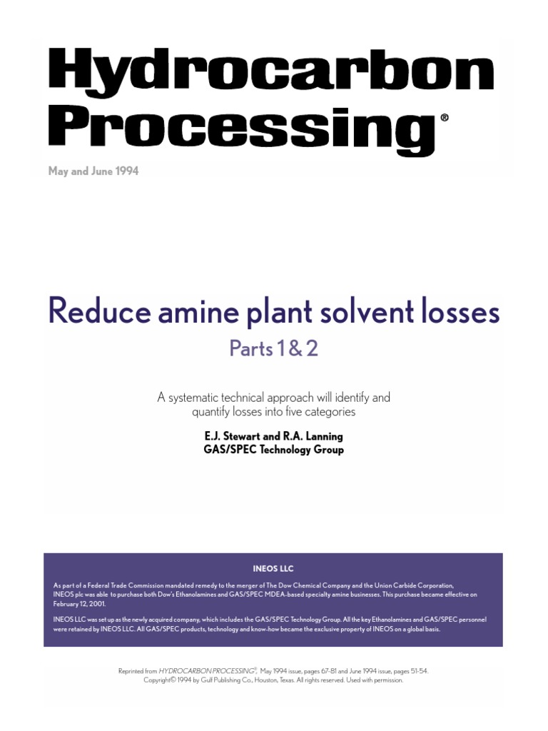 Reduce Amine Plant Solvent Losses PDF | PDF | Business