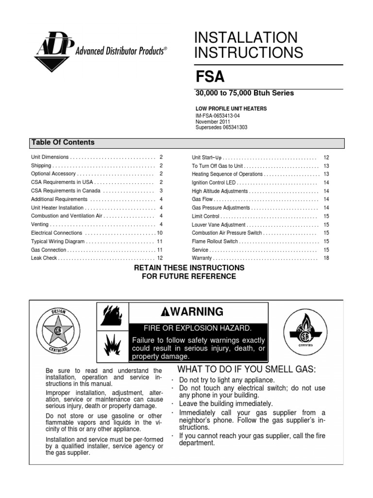 Adp Fsa Heater Install | PDF | Chimney | Hvac