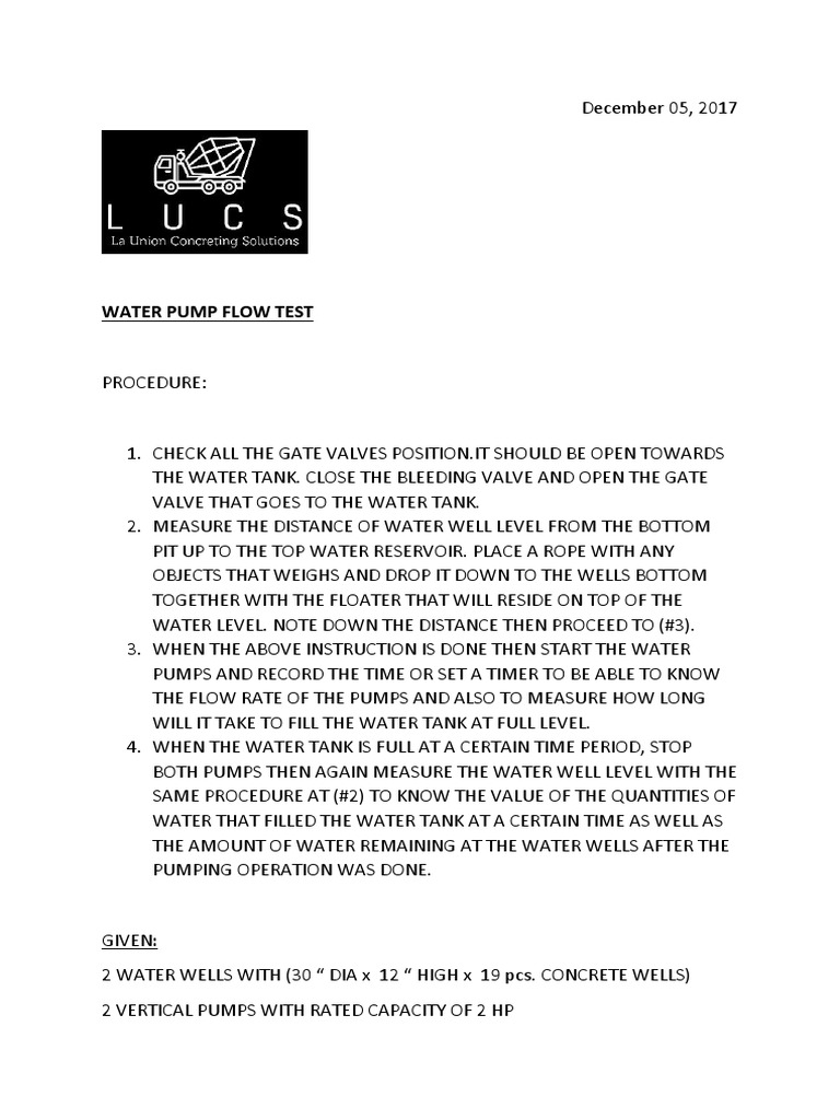 Water Flow Test | PDF