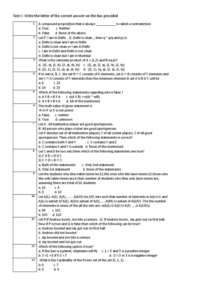 Test 1 Discrete Math | PDF | Metalogic | Formalism (Deductive)