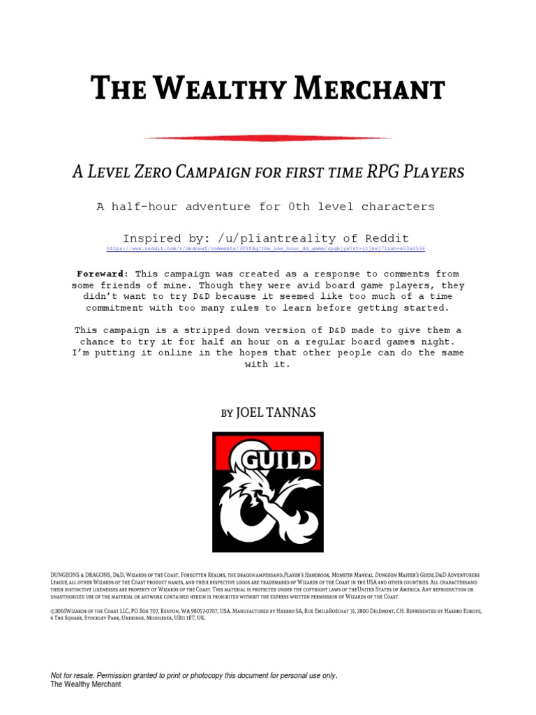 Wealthy Merchant: A D&D Intro Adventure | PDF
