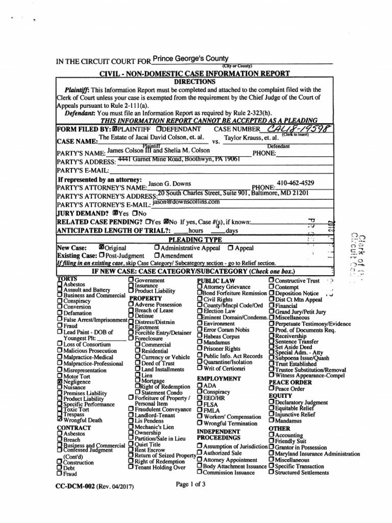 Detective Jacai Colson's Family Sues Prince George's County | PDF