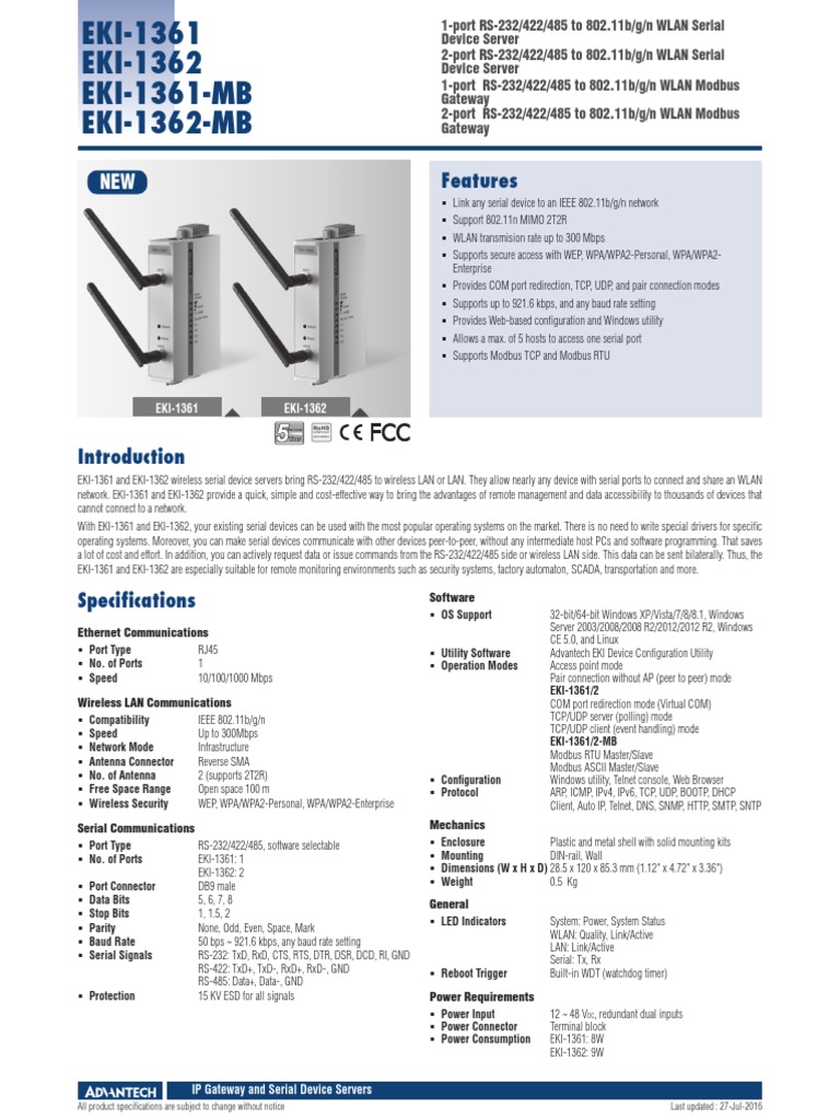 Features: EKI-1361 EKI-1362 | PDF | Wireless Lan | Port (Computer Networking)