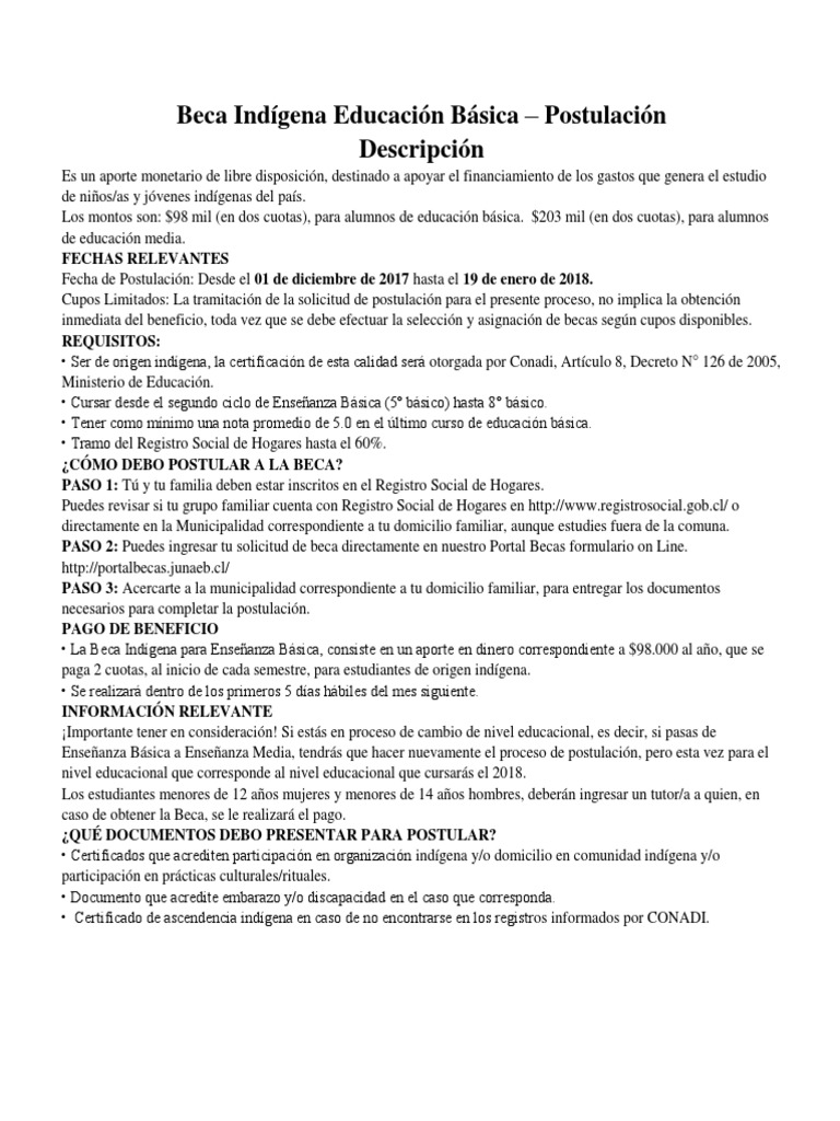 Beca Indígena Educación Básica | PDF | Educación primaria | Educación avanzada