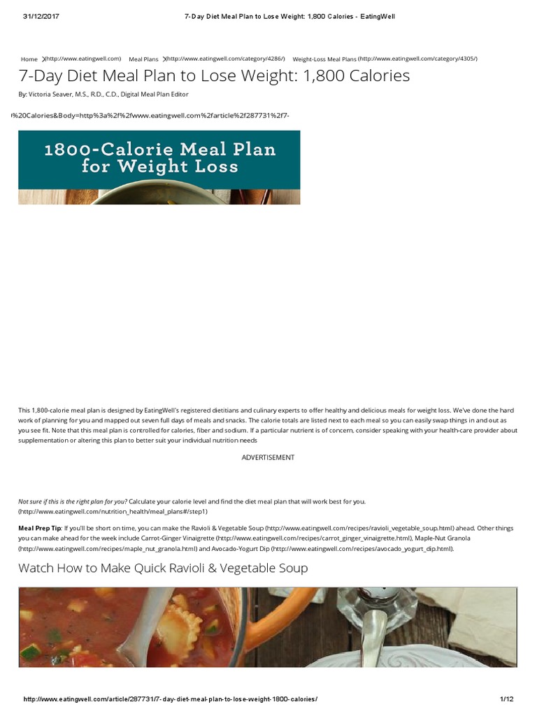 7-Day Diet Meal Plan To Lose Weight - 1,800 Calories - EatingWell | PDF | Business