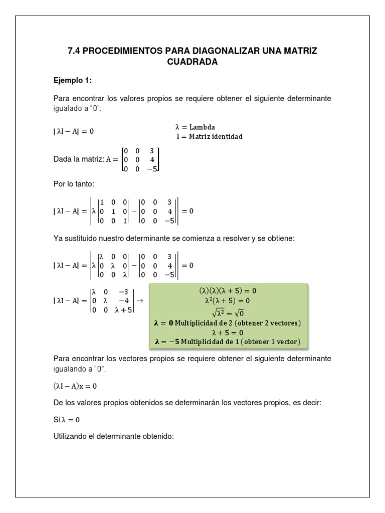 7.04 Procedimientos para Diagonalizar Una Matriz Cuadrada | PDF ...