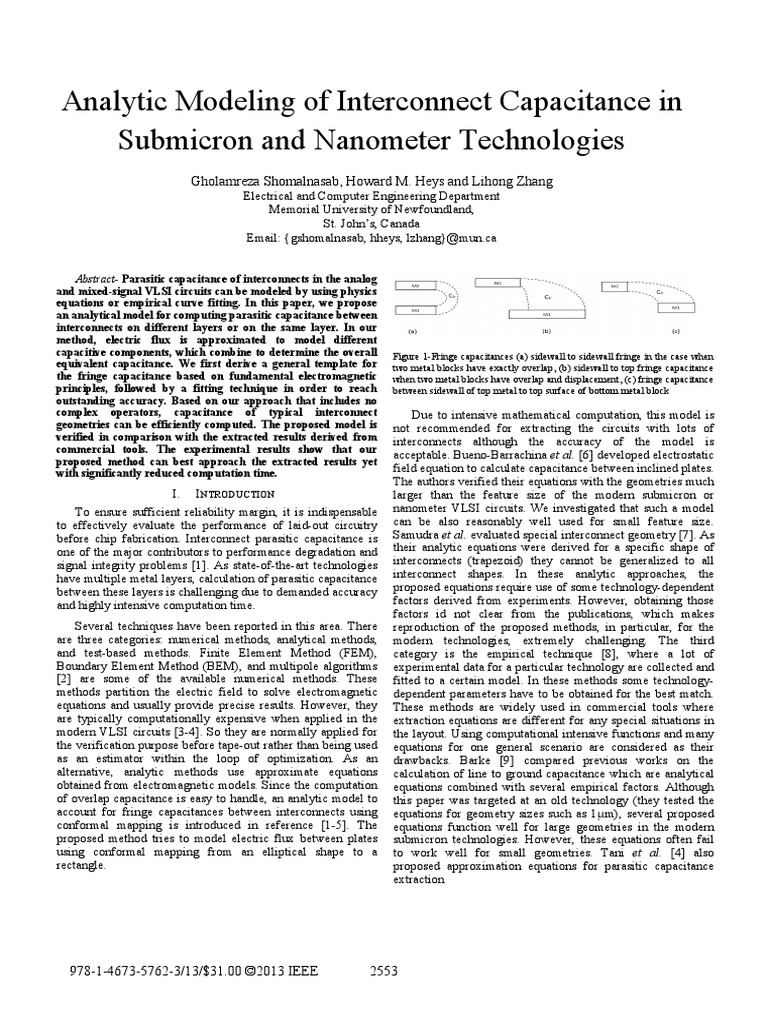 Analytic Modeling of Interconnect Capacitance in Submicron and Nanometer Technologies | Download ...