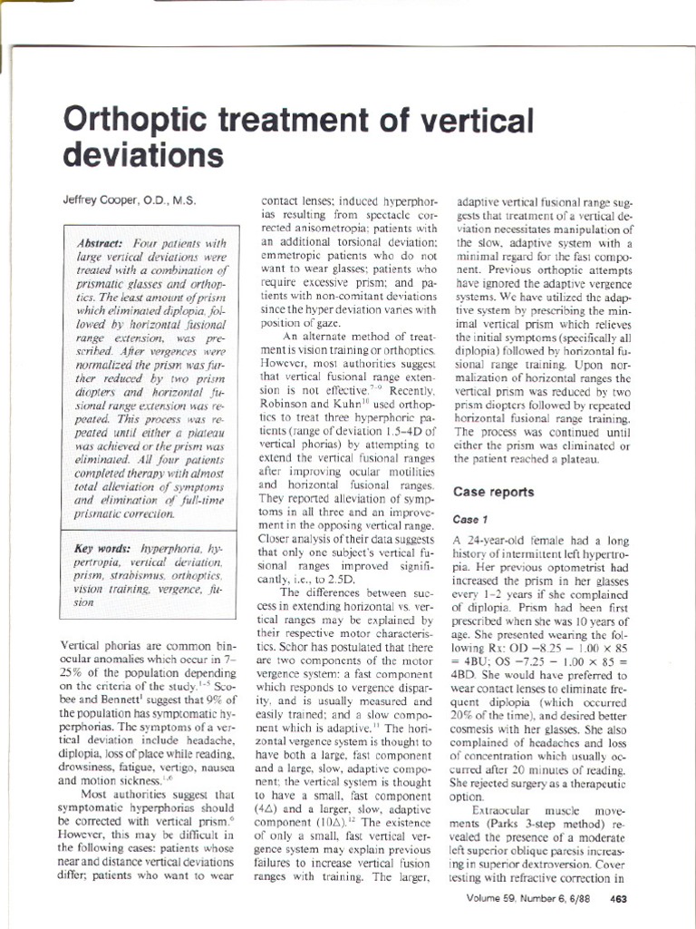 Orthoptic Treatment of Vertical Deviations | PDF