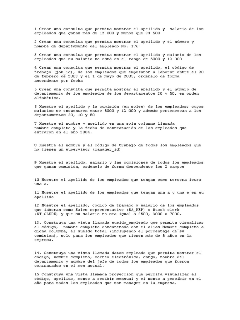 6 Ejercicios SQL - Completo | PDF | Ocio