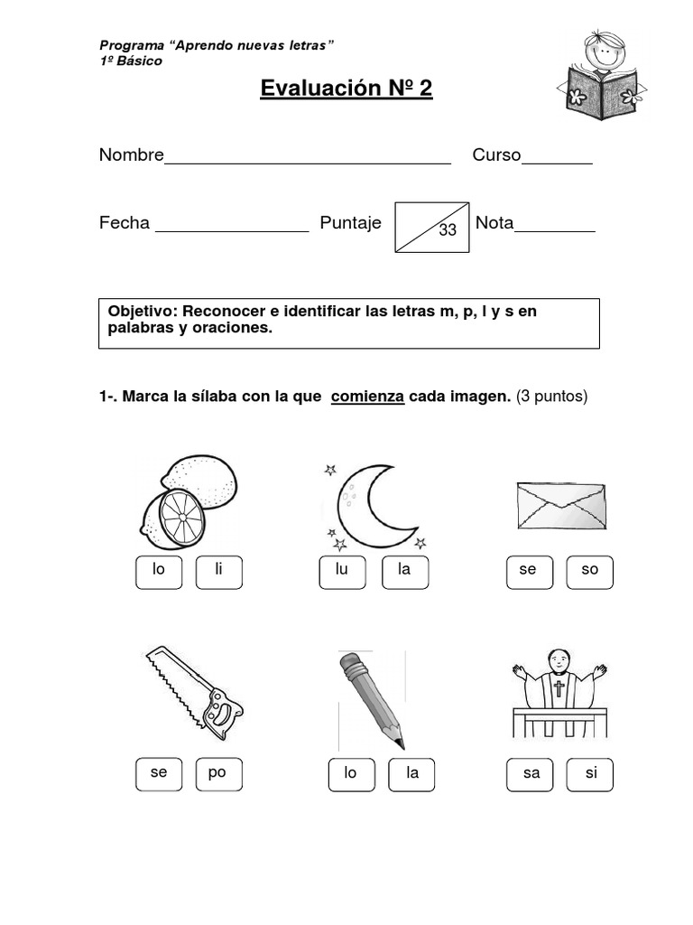Evaluación de Letras para 1º Básico | PDF