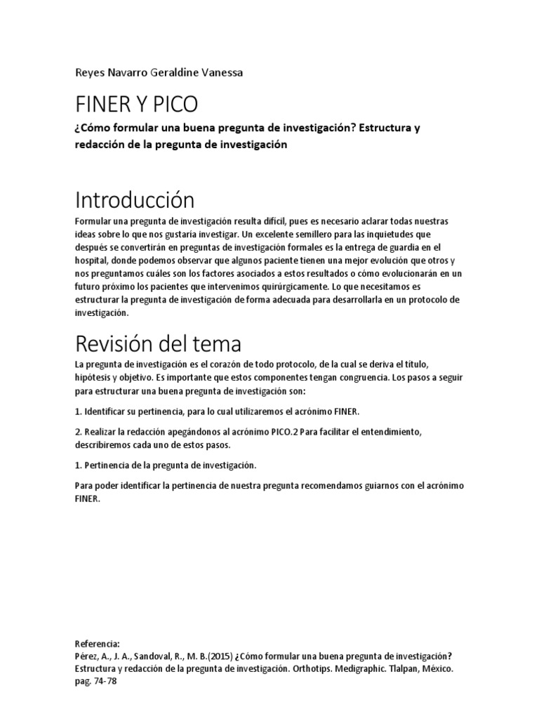 Estructura de Preguntas: FINER y PICO | PDF