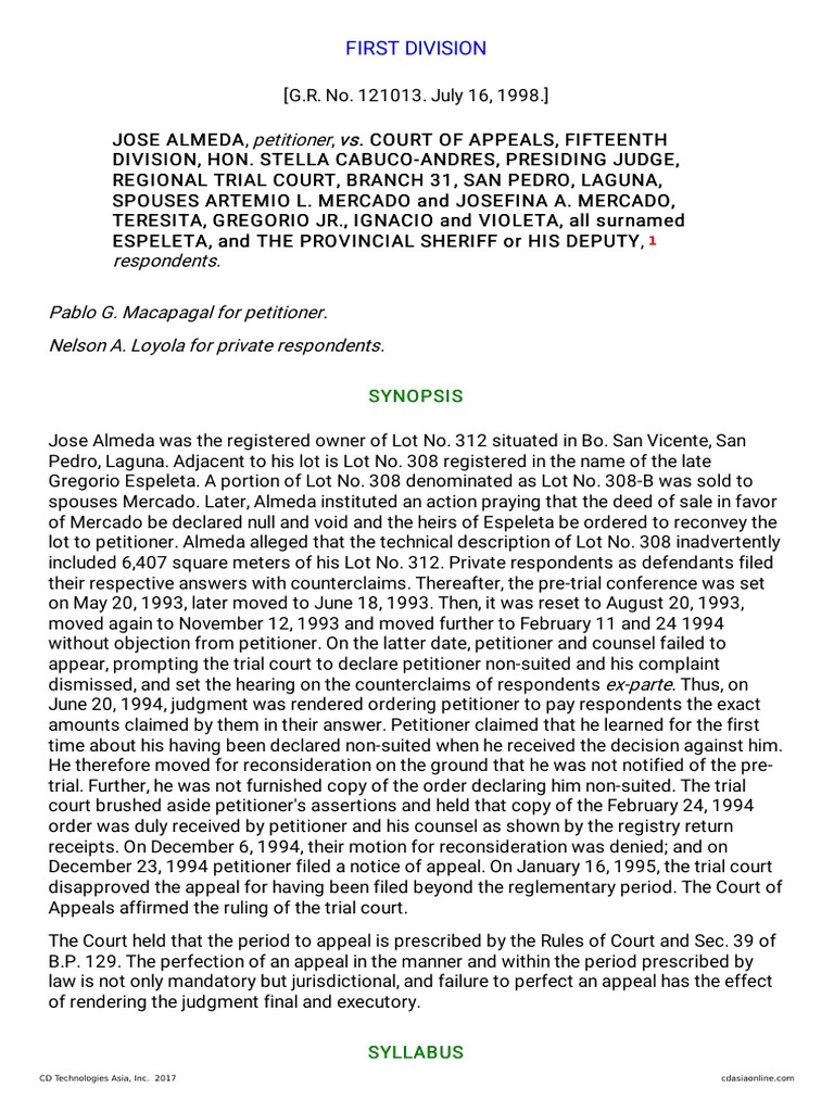 1998 Almeda v. Court of Appeals | PDF | Lawsuit | Judgment (Law)