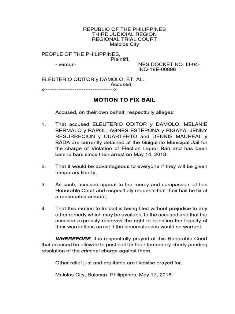 Motion To Fix Bail Liquor | PDF