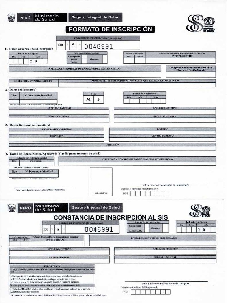 Formato de Inscripcion SIS | PDF | Salud y bienestar | Medicina
