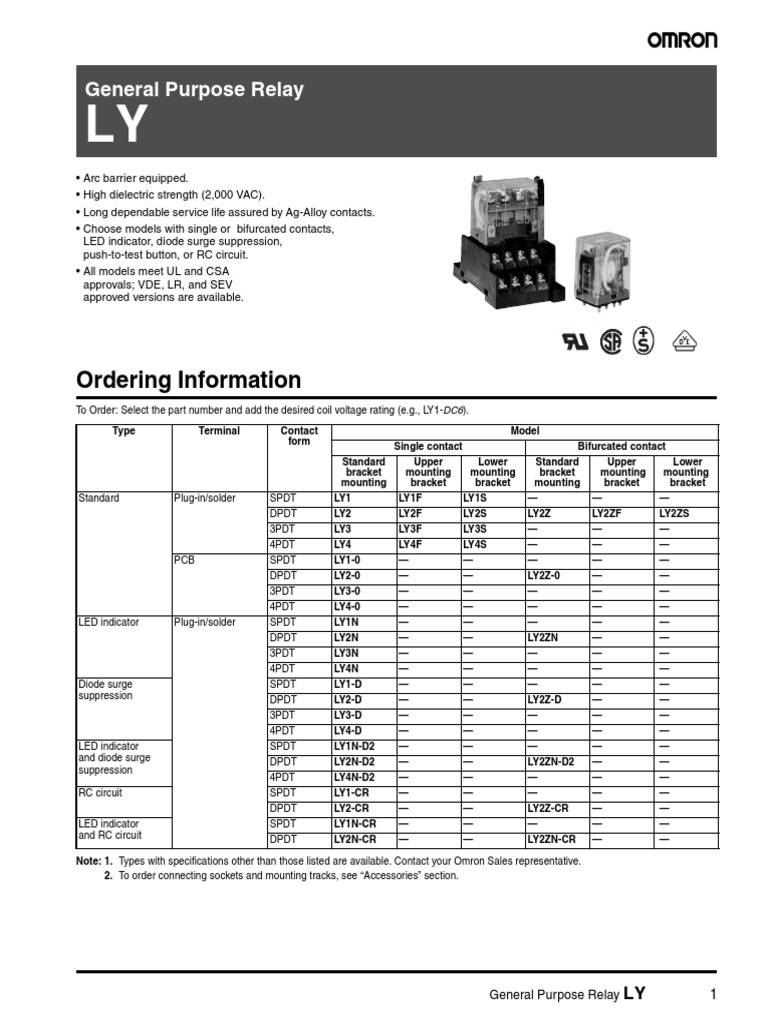 Omron LY2 Data Sheet | PDF | Indemnity | Electrical Connector