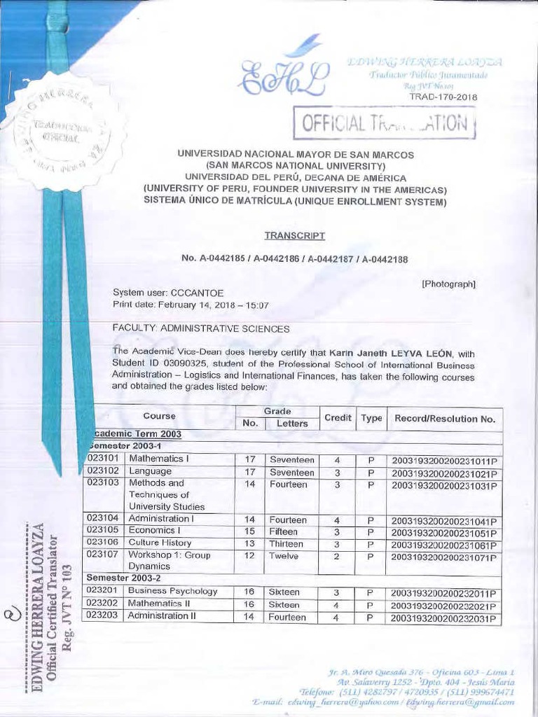 Official Translation - Transcript Bachelor+master Rev. | PDF