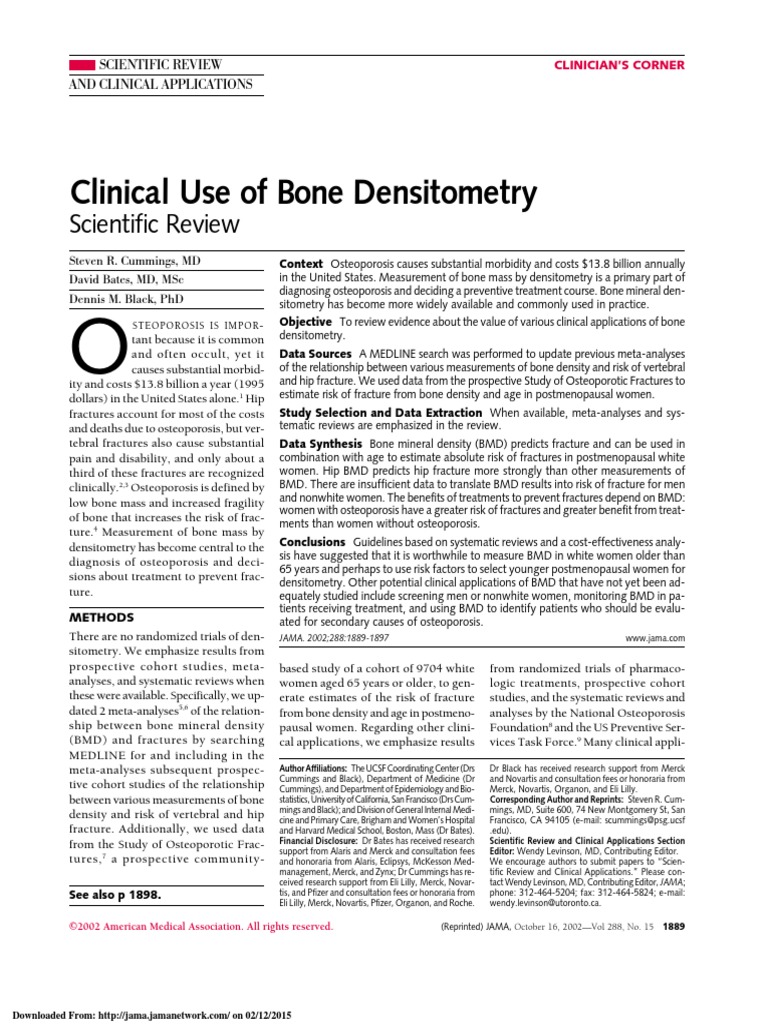 Clinical Use Bone Densitometry | PDF | Osteoporosis | Musculoskeletal ...