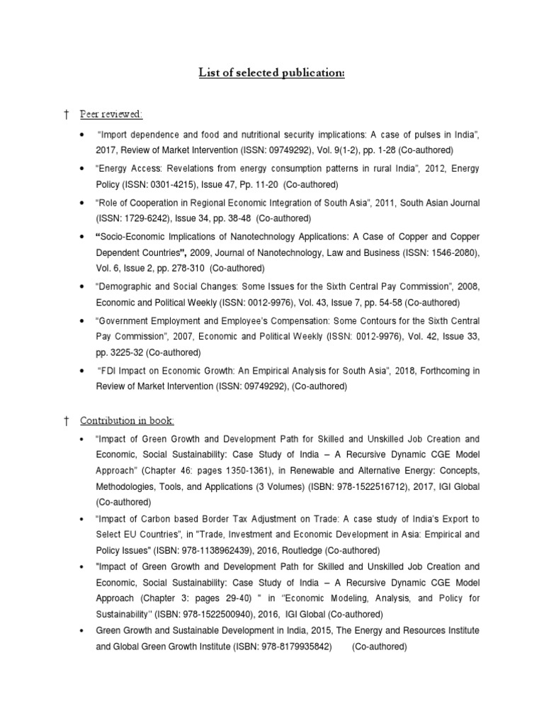Selected Publications on Indian Economics | PDF | Sustainability ...